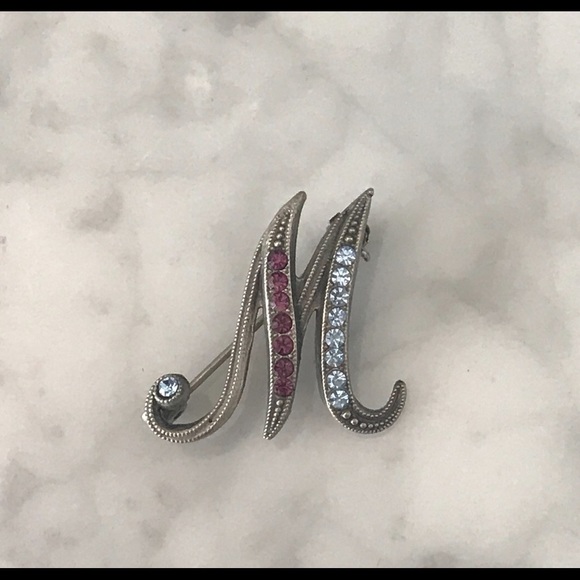 Vintage | Jewelry | Vintage Rhinestone M Pin | Poshmark